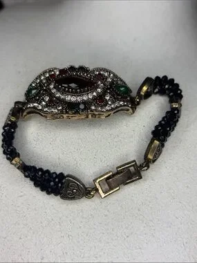 Vintage | Jewelry | Vintageinspired Black Bead Bracelet With Green And ...